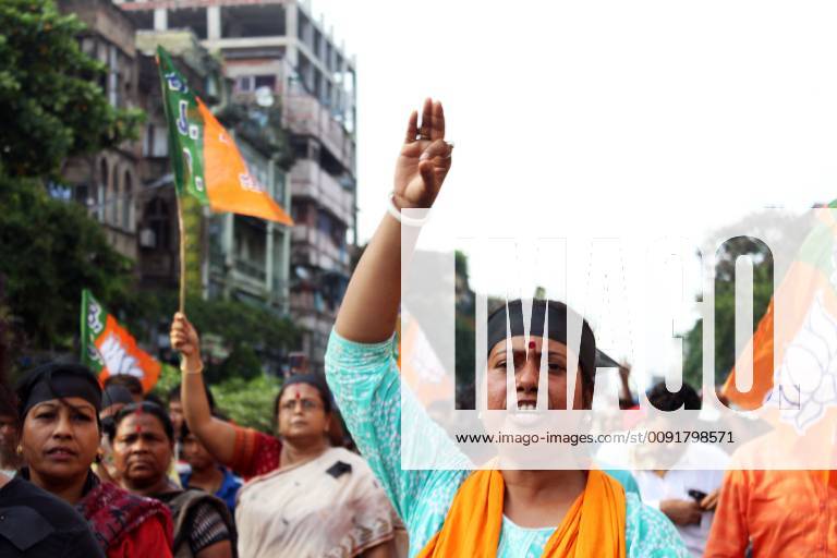 June 10, 2019 - Kolkata, West Bengal, India - BJP Female worker chants ...