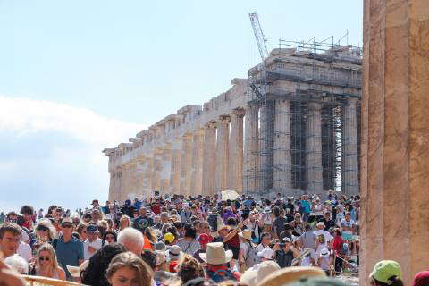 Athens, Attica, Greece - Overcrowded with thousands of tourists and visitors during the morning in
