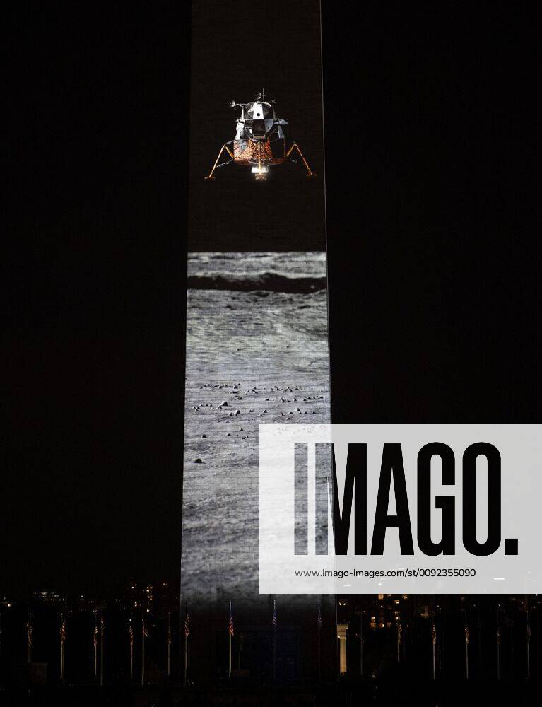 The Apollo 11 Lunar Module is shown descending to the surface of Moon ...