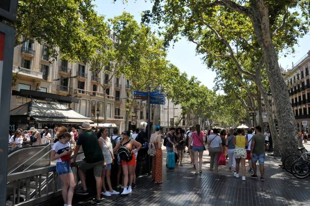 Barcelona catalonia Spain 22July 2019 Visitors and travelers on ...