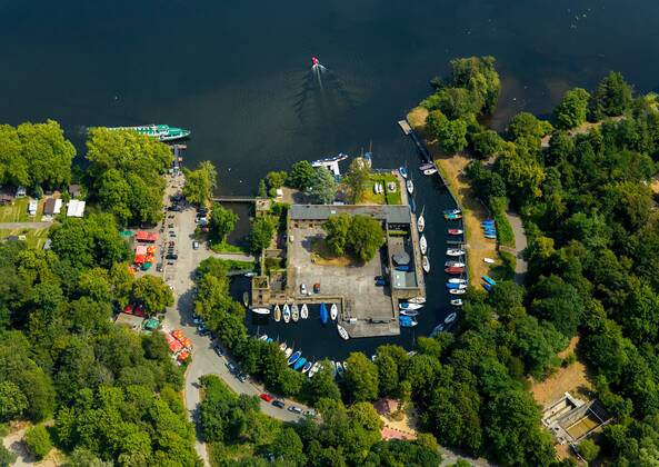 Aerial photo of the sailing boat harbour Motorradtreff Haus Scheppen ...