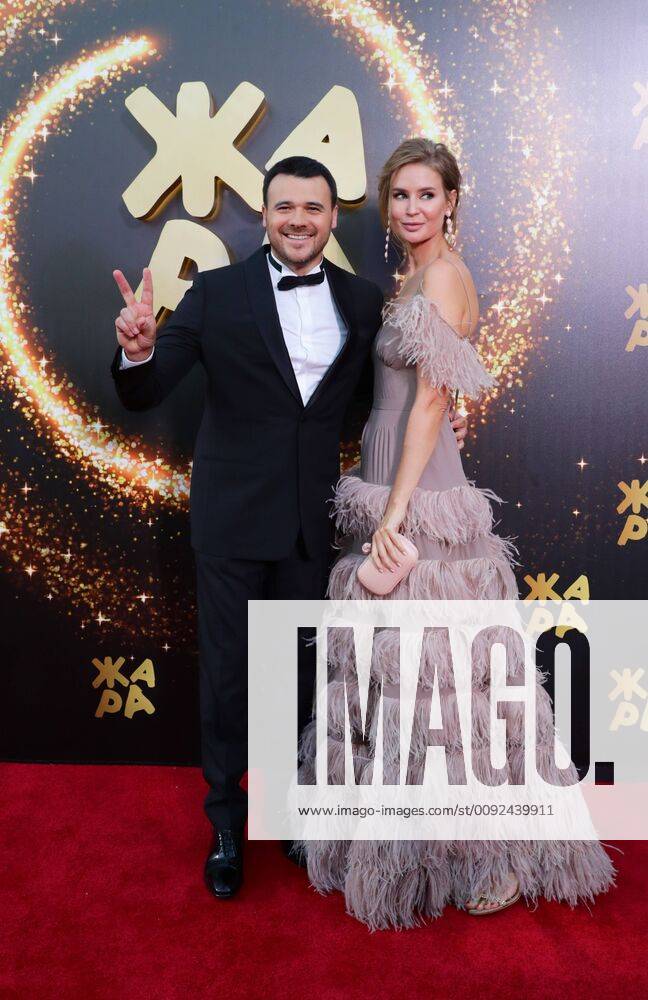 BAKU, AZERBAIJAN - JULY 25, 2019: Singer Emin Agalarov with his wife Alyona Gavrilova at the