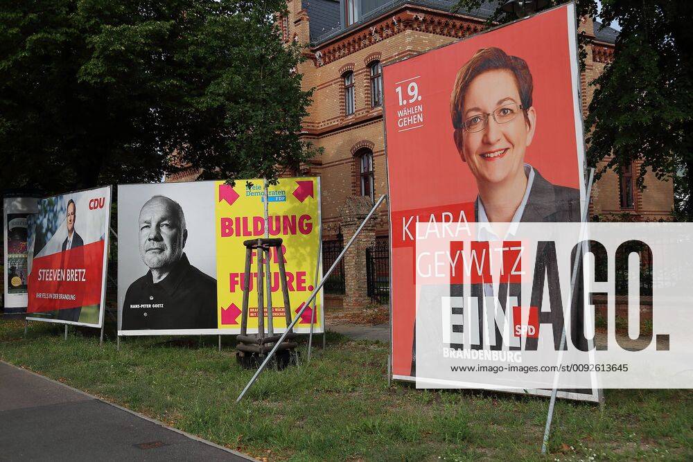 Election posters by CDU with Landtag candidate Steeven Bretz , FDP with ...