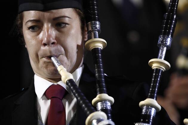 MOSCOW, RUSSIA - : A member of the International Celtic Massed Pipes ...