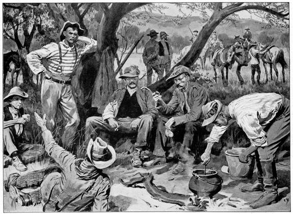 Boer fighters. Jack Hindon and his gang of train wreckers. Drawing ...