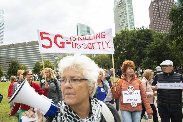 THE HAGUE - Den Haag - National protest against 5G masts. Opponents are ...