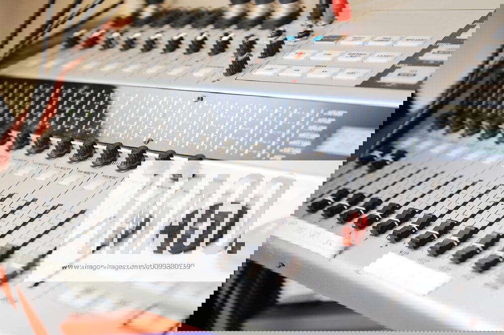 Music studio mix table closeup