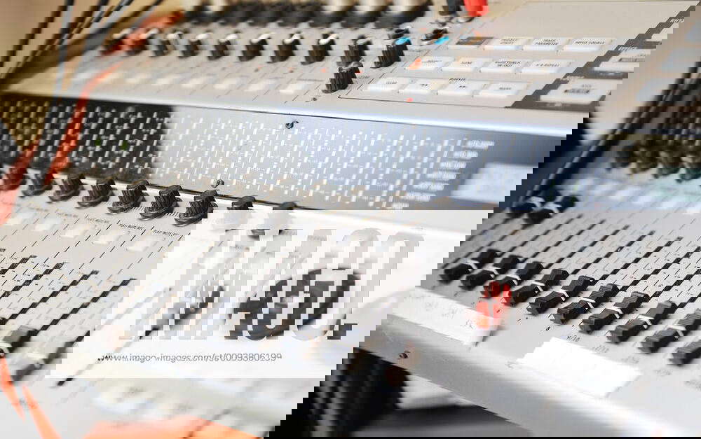 Music studio mix table closeup