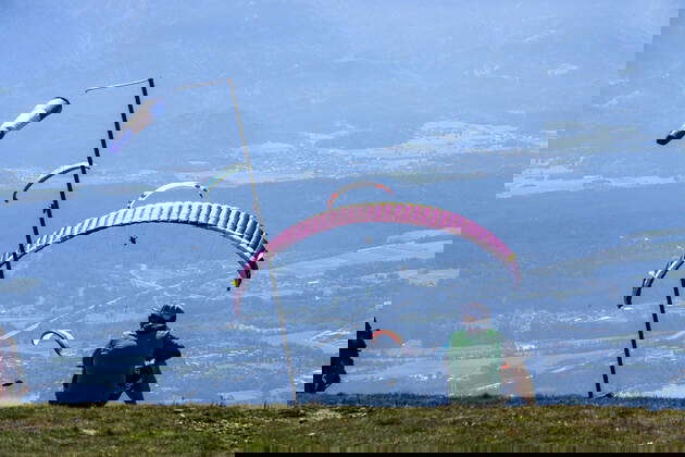Paragliding started from the Gerlitzen Berg in Carinthia, Austria ...