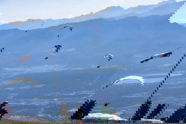 Paragliding started from the Gerlitzen Berg in Carinthia, Austria ...