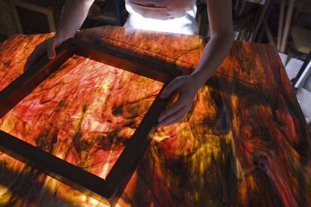 Artist producing textiles close-up, model released, , 10112838, Whites ...