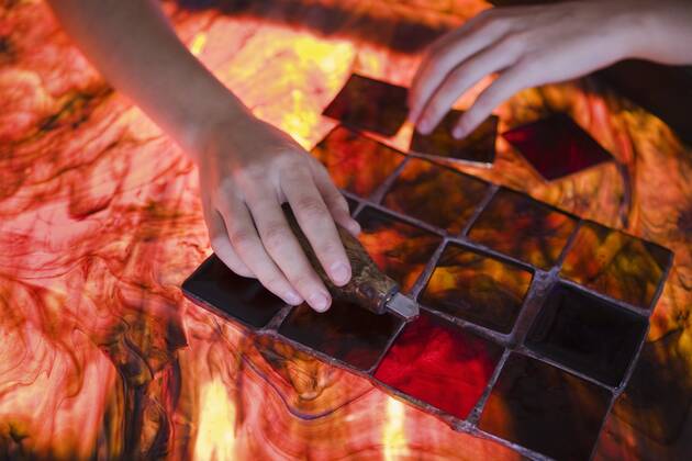 Artist producing textiles close-up, model released, , 10112838, Whites ...