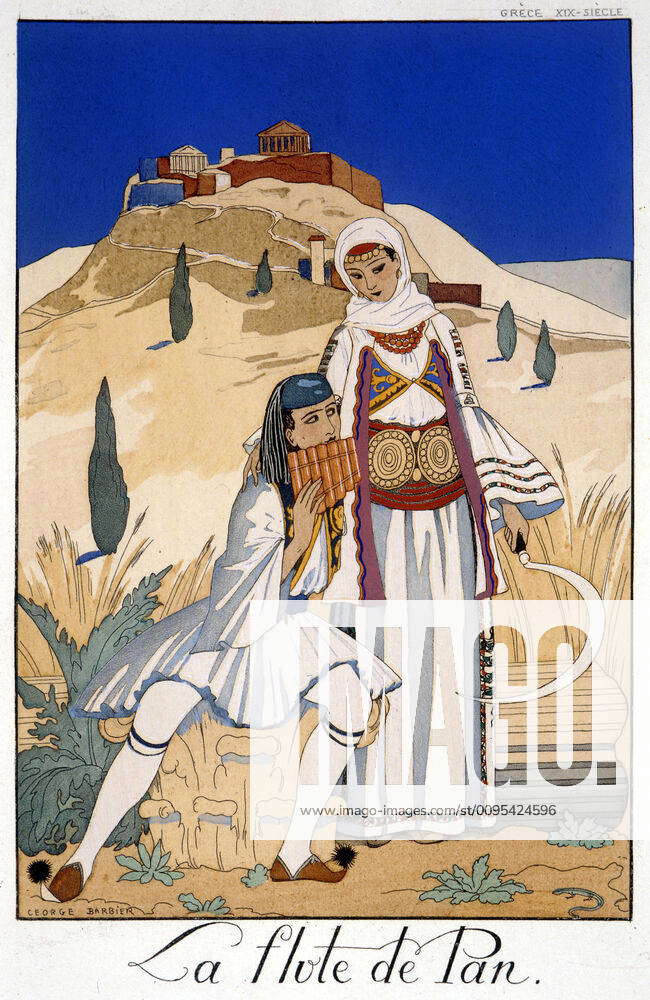 Georges BARBIER The flute of Pan Greece 19th century A young Greek man ...