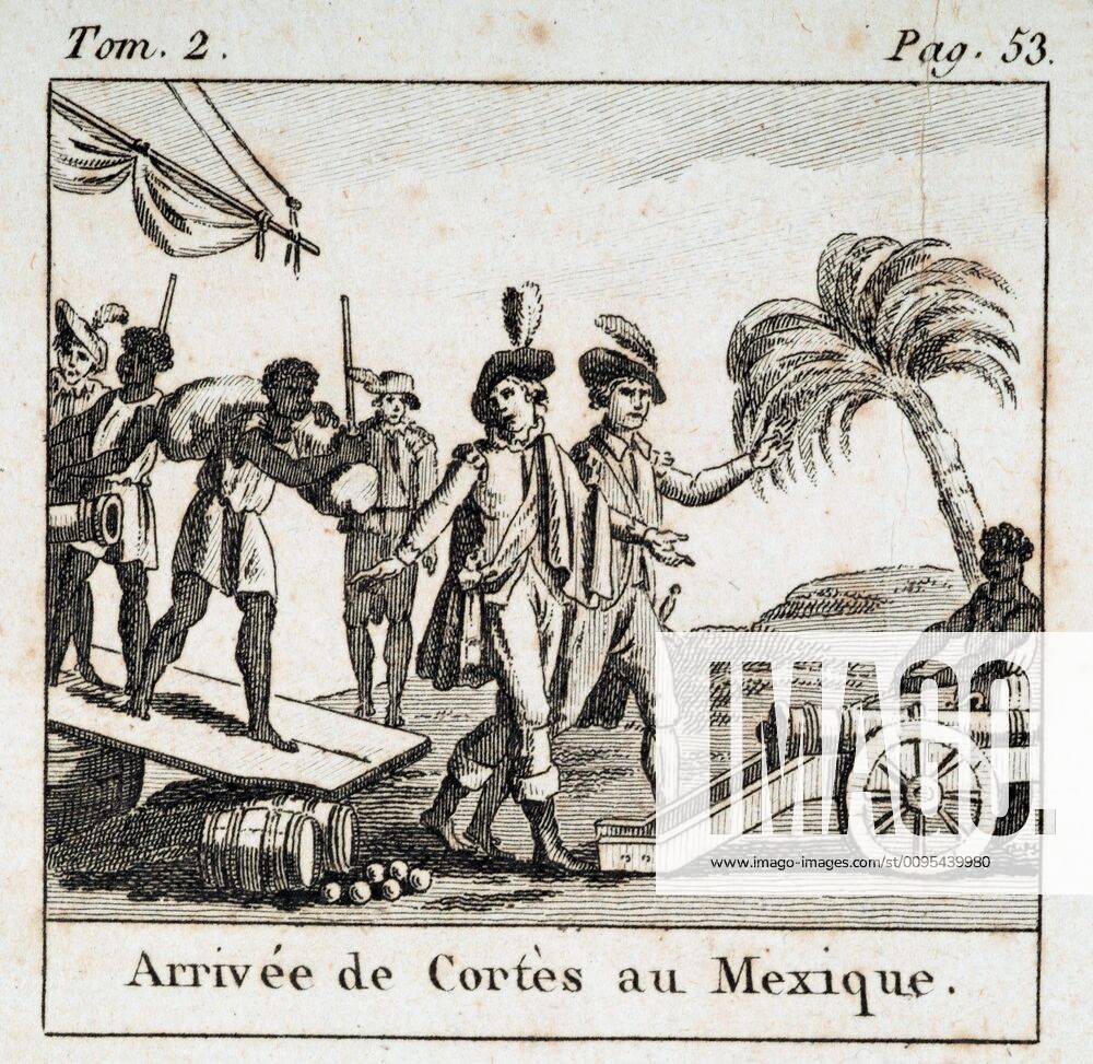 AMERICA Arrival of Hernan CORTES 1485 1547 in Mexico Engraving from The ...
