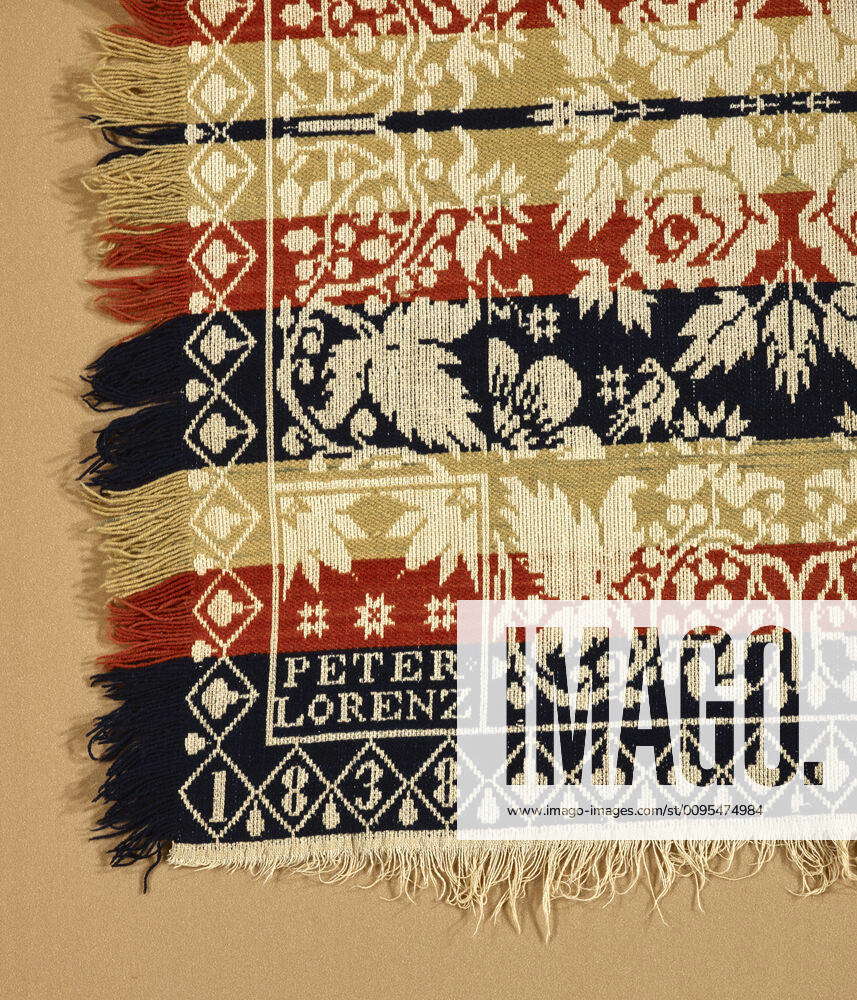 Bed cover (Jacquard coverlet), Peter Lorenz (American, born French, 1801-1876), 1838, cotton and
