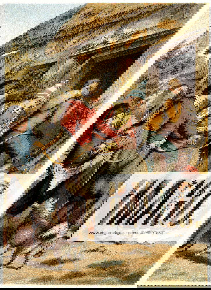 The little table the donkey and the stick The young men show the ...