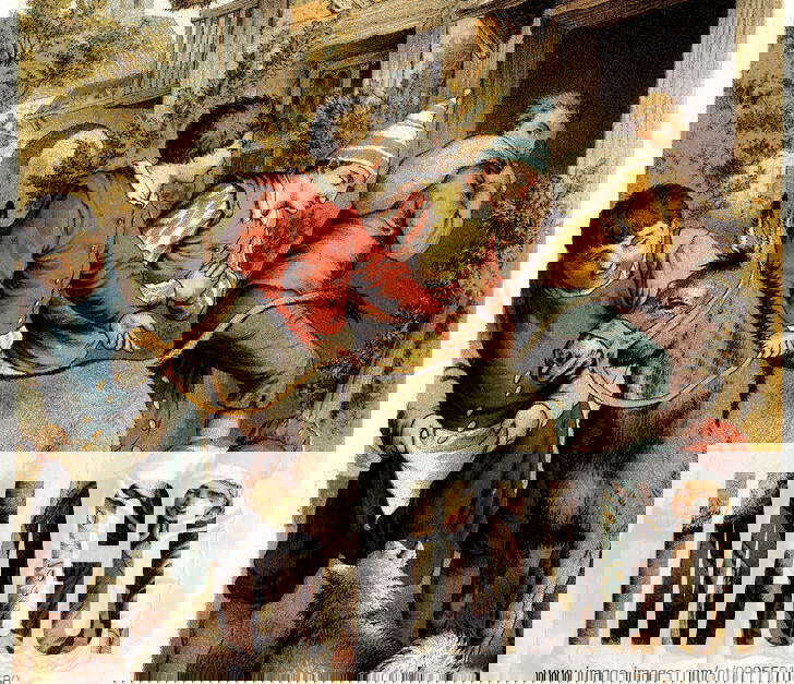 The little table the donkey and the stick The young men show the ...