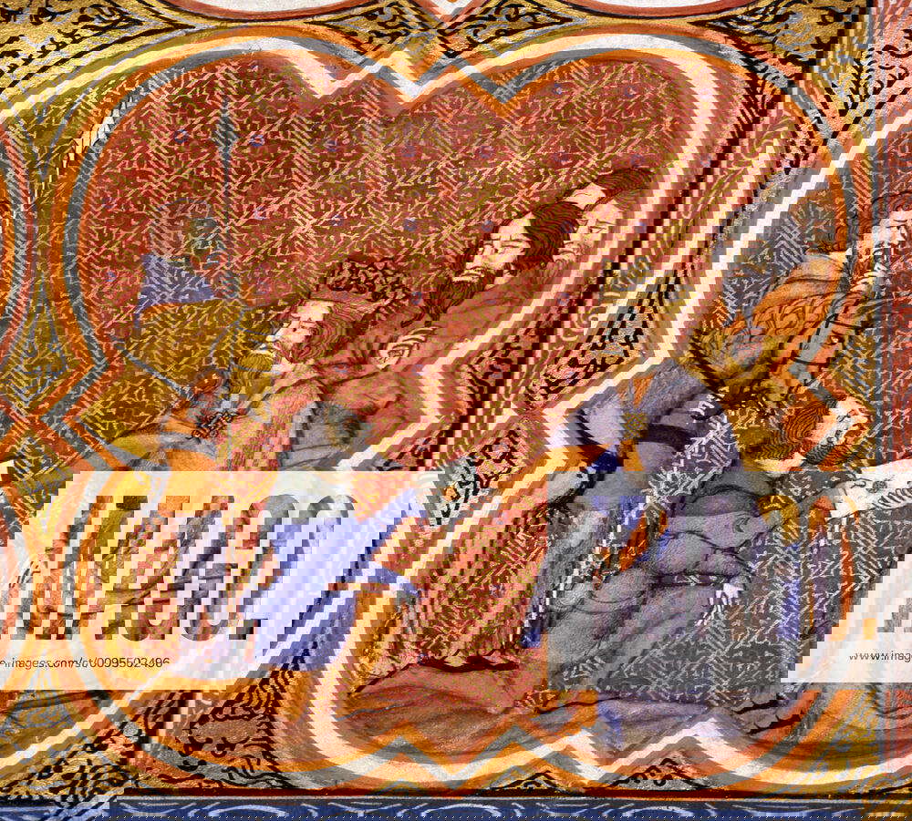 Middle Ages King receiving a messenger Illumination from the Histories ...