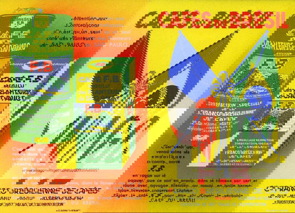 CAFE ADVERTISEMENT 30s Cafes of Brazil French and Brazilian flags ...