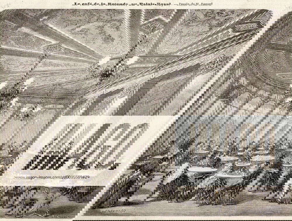 Cafe le lieu Le cafe de la Rotonde at the Palais Royal in Paris around ...