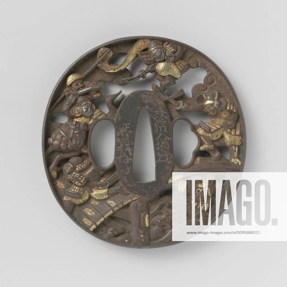 Hand guard, Oval tsuba with the battle between the Taira and the ...