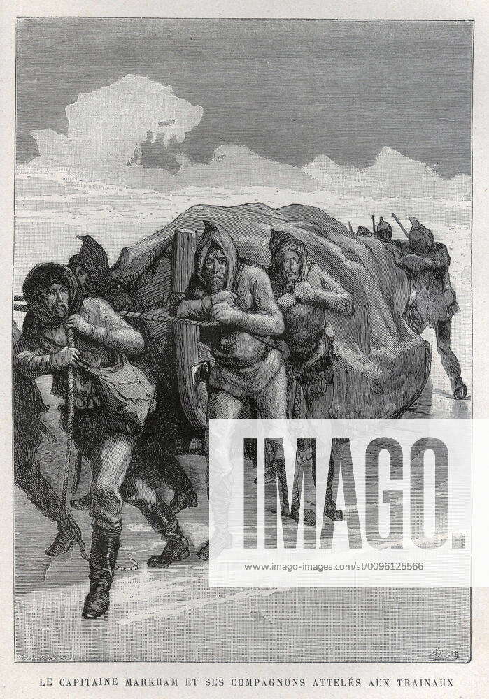 NORTH POLE Captain MARKHAM and his companions harnessed to the ...