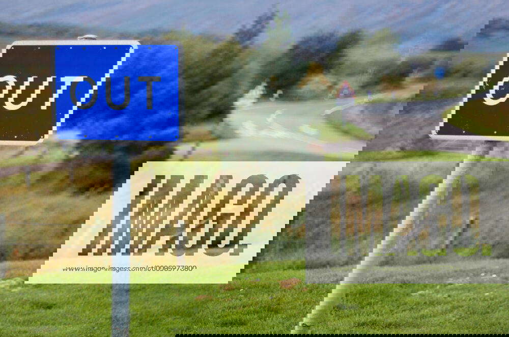 Road sign Blue road sign on a scottish road Y