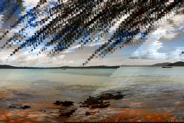 Beach on the island of Koh Russei. Koh Russei, also named Koh Russey or ...