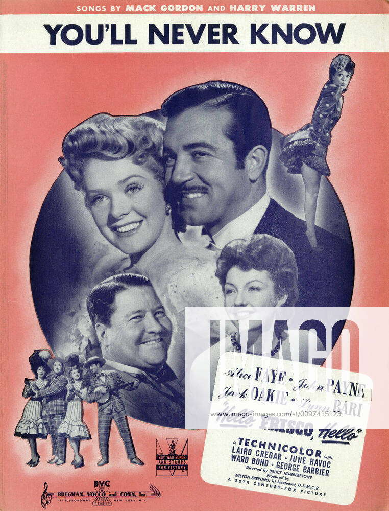 HELLO, FRISCO, HELLO, sheet music to song from film, You ll Never Know ...