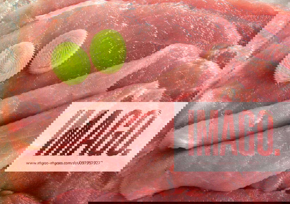Raw Meat raw pork meat face with leek green eyes