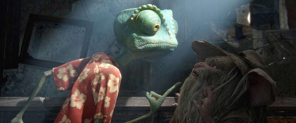 RANGO, from left: Sergeant Turley (voice: Gore Verbinski), Spoons ...