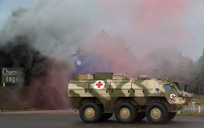 The armored transport vehicle Fuchs TPz San BAT emergency ambulance ...