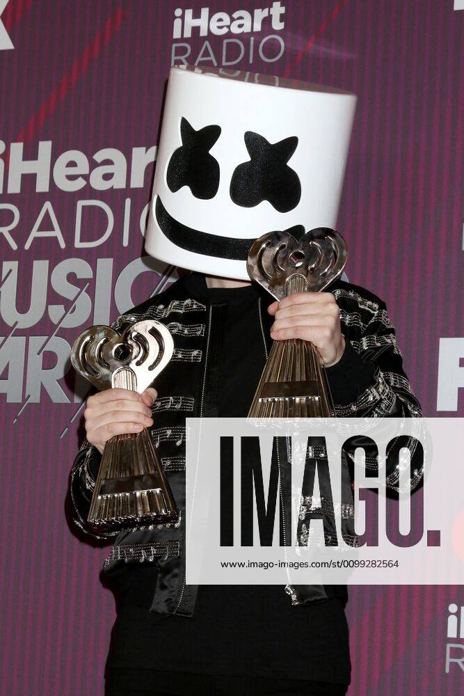 Marshmello, Christopher Comstock in the press room for 2019 iHeartRadio ...