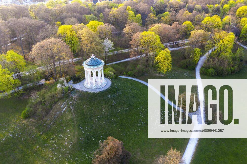 Monopteros, English Garden, curfew, Munich, aerial view, Upper Bavaria ...