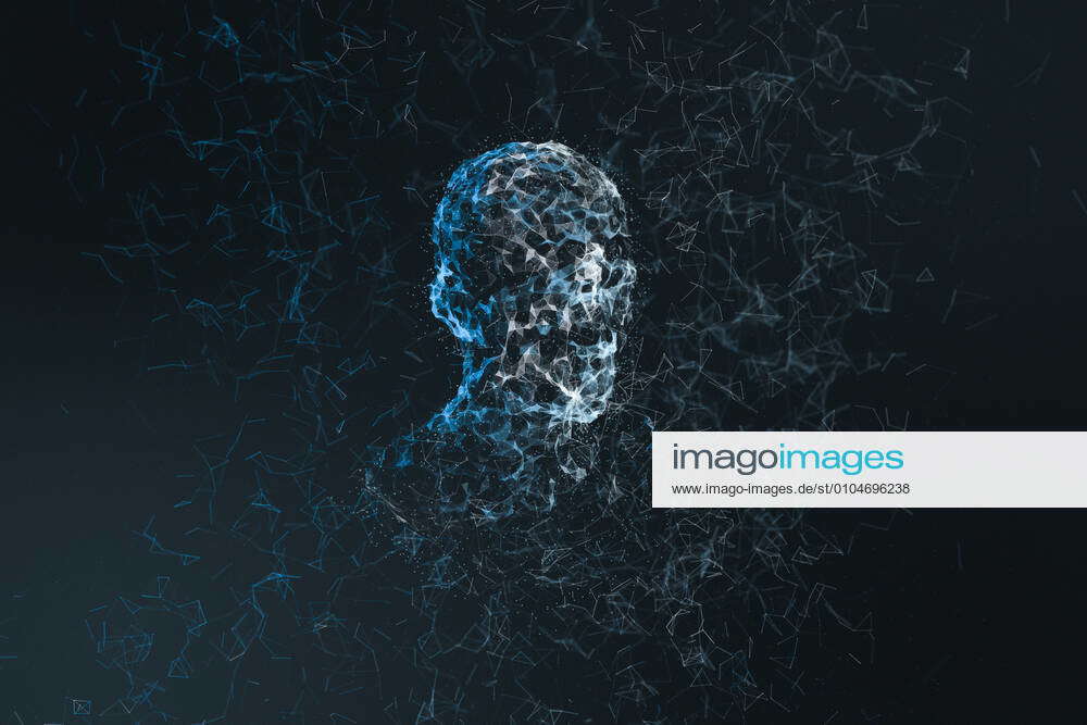 Three-dimensional rendering of human head model composed of scientific ...