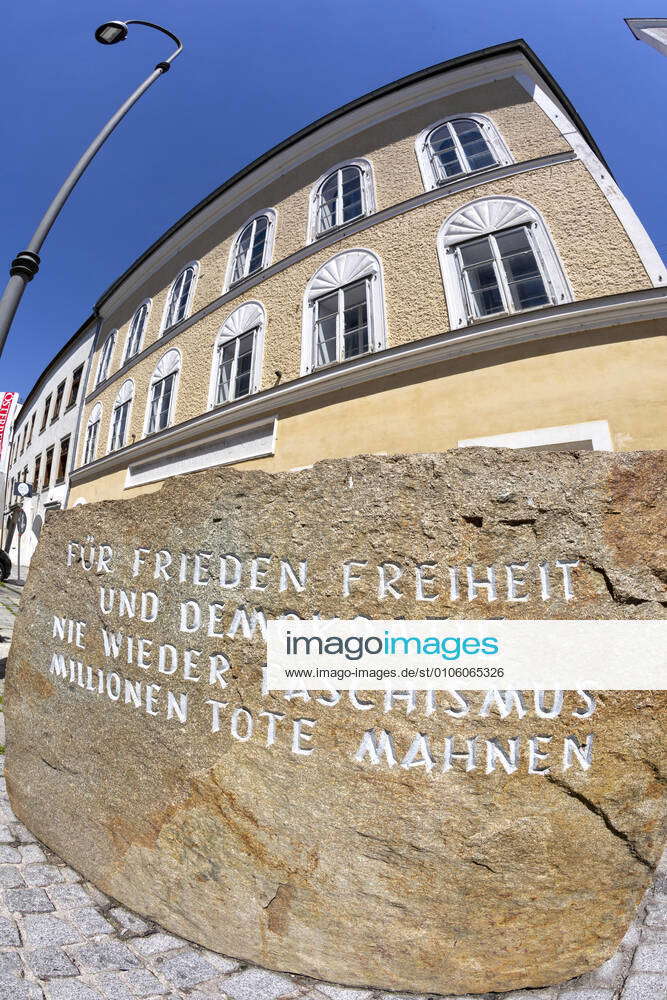 Hitler House with memorial stone, birthplace of Adolf Hitler in Braunau ...