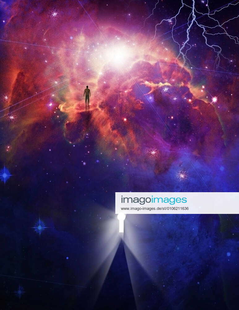 Man In Vivid Universe Keyhole With Bright Light In To The Void man-in-vivid-universe-keyhole-with-bright-light-in-to-the-void