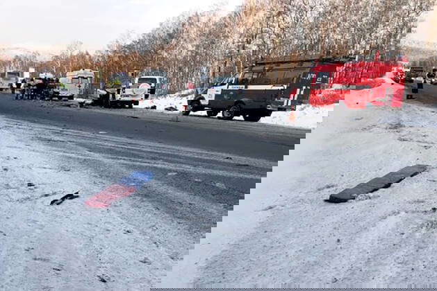 CHELYABINSK REGION, RUSSIA - : The site of a road accident involving a Kia Ceed car and a UAZ