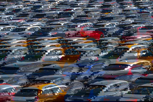 Car terminal in the inland port Logport I, in Duisburg on the Rhine ...