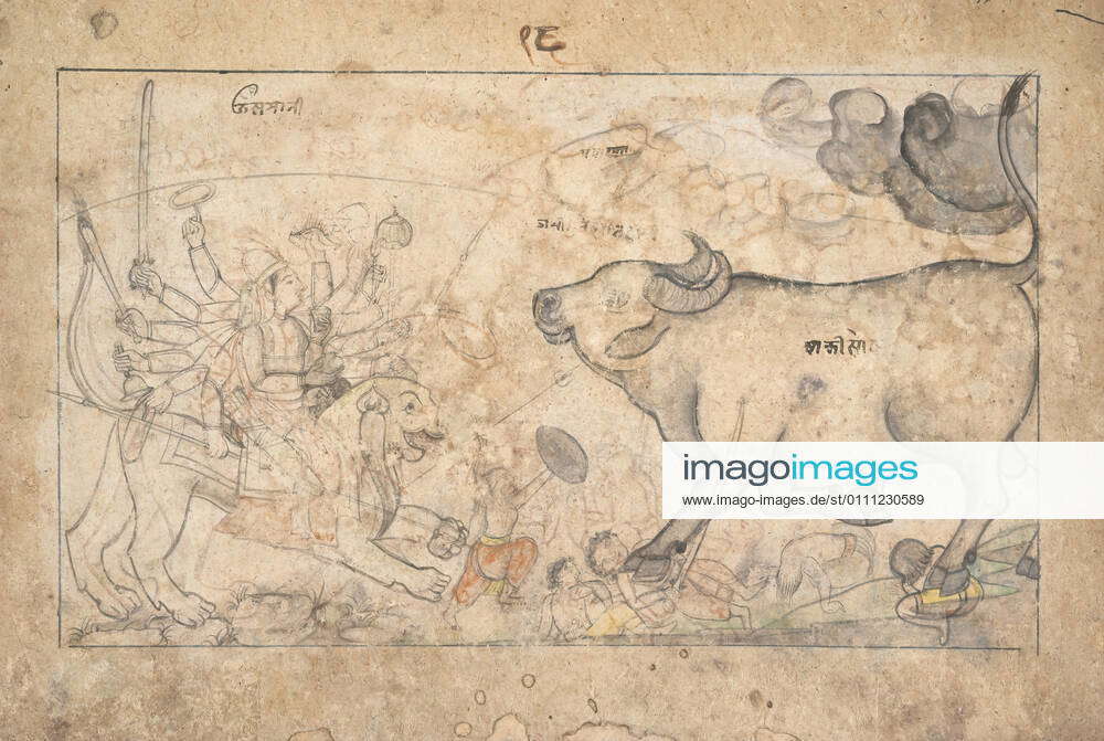 Durga Confronts the Buffalo Demon Mahisha: Scene from the Devi Mahatmya ...