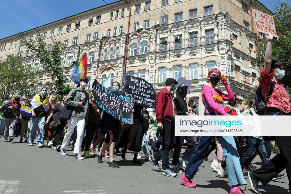 KYIV, UKRAINE - Activists walk down the street during the Trans*March ...