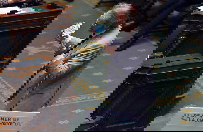 N-VA s Peter De Roover pictured during a plenary session of the Chamber ...