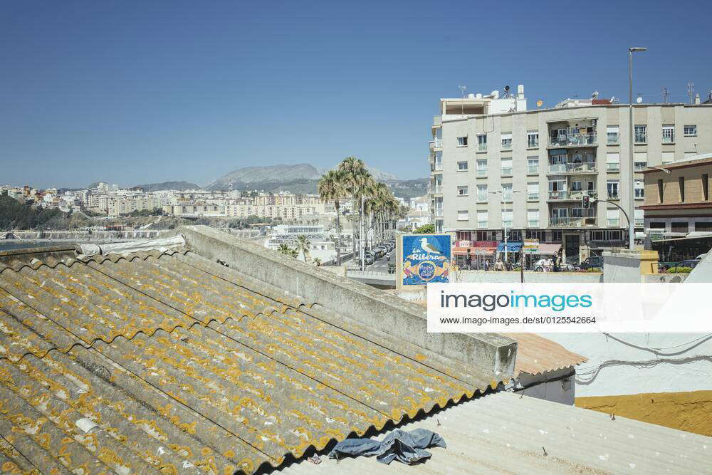 Ceuta, city center, view of the promenade and the city beach La Ribera ...