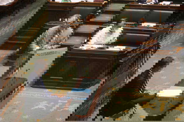 N-VA s Peter De Roover pictured during a plenary session of the Chamber ...