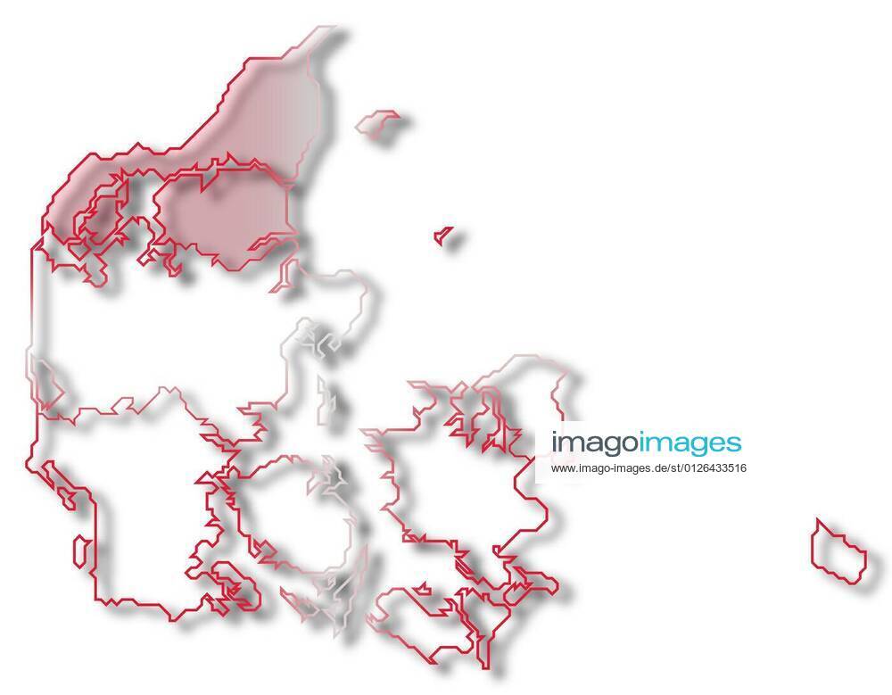 Map of Danmark, North Denmark highlighted