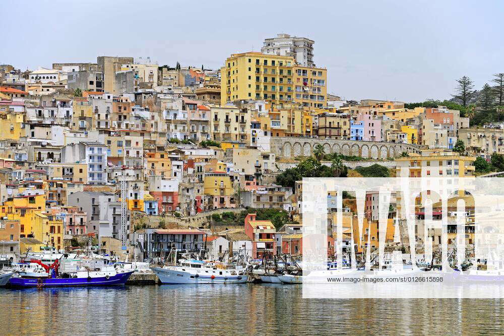 View of harbour and old town, Sciacca, Sicily, Italy, Europe