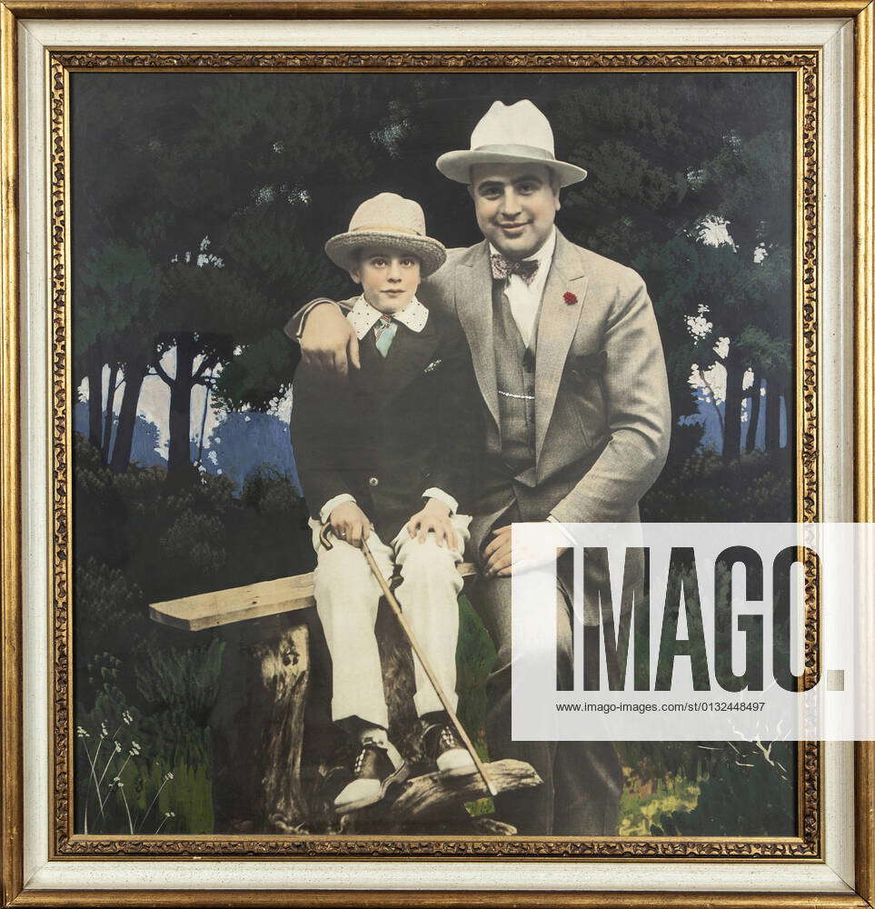 : A hand-painted print of a photo of Al Capone and his son, Sonny ...