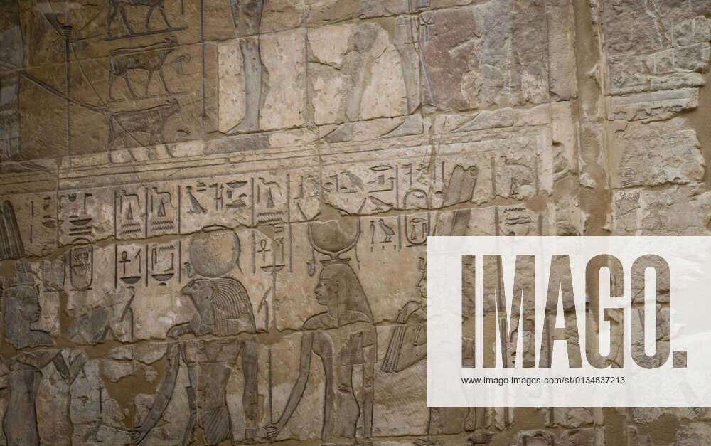 Symbols signs figures of the Pharaohs in Egypt, the wall in Luxor