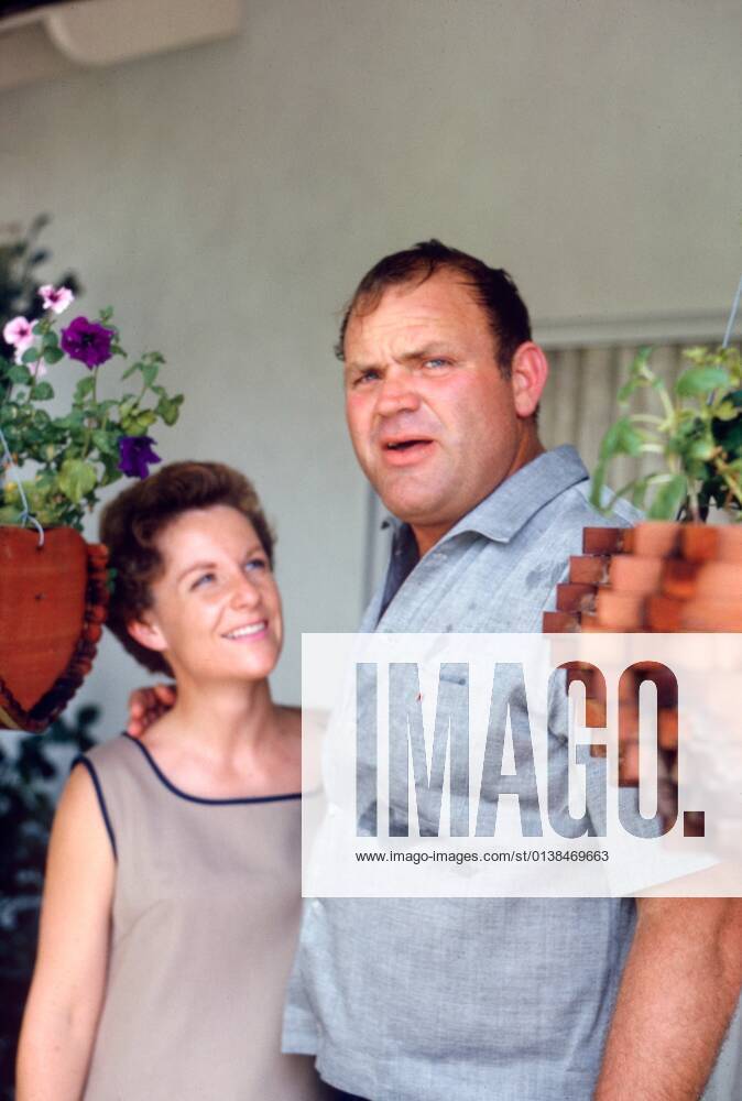 Dan Blocker, at home, with his wife Dolphia Parker Blocker, 1964. ph ...