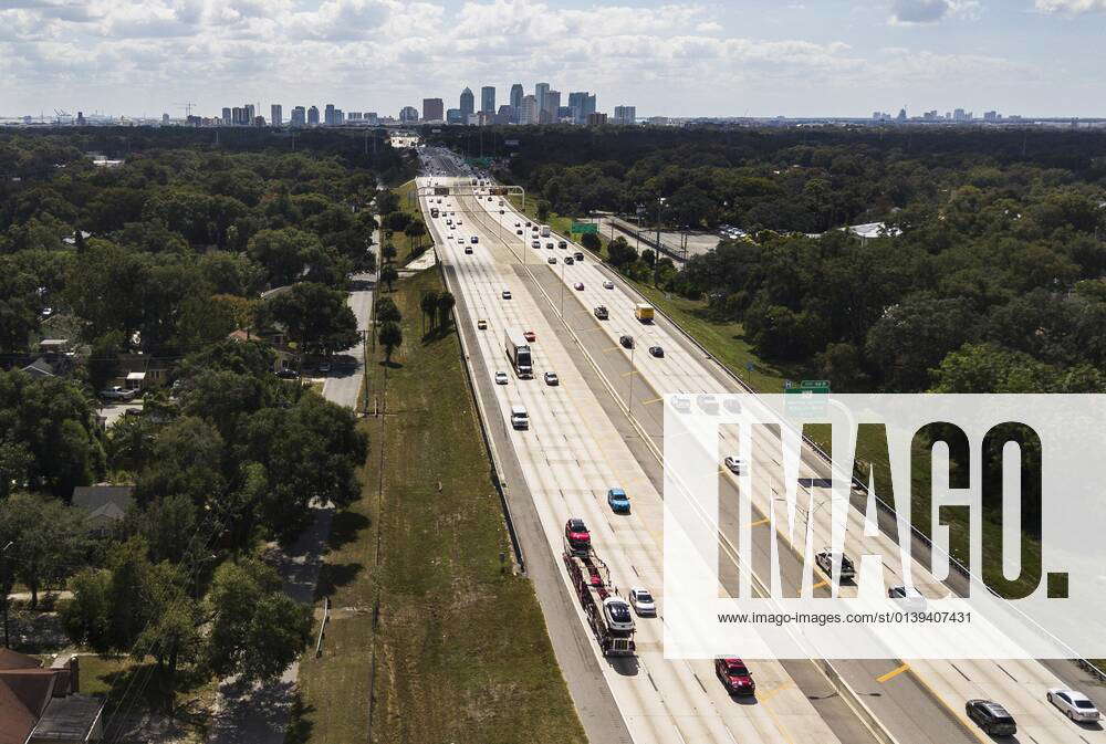 October 21, 2021, Tampa, Florida, USA: An aerial view looking south on ...